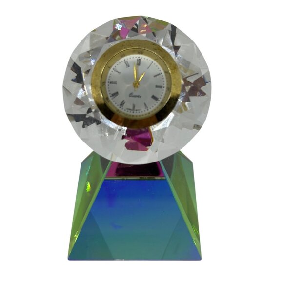 Unknown | Accents | Vtg Crystal Clear Rainbow Prism Desk Clock Colorful ...